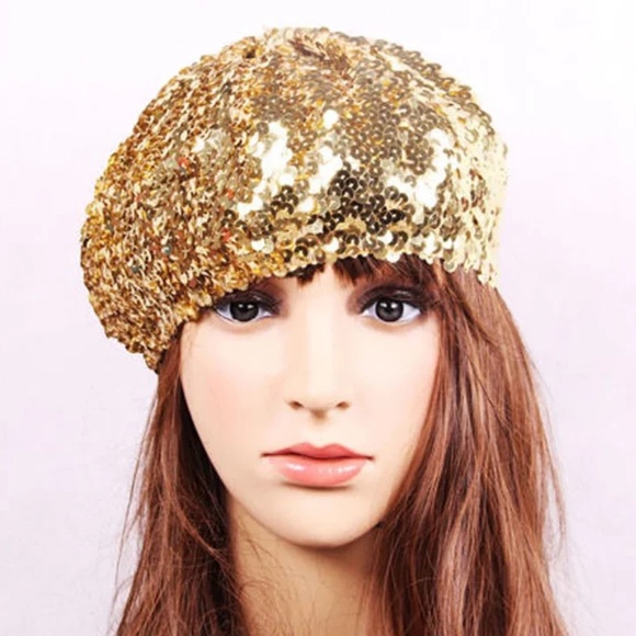 Accessories | Gold Shiny Sequin Beret Hat For Womengirls | Poshmark